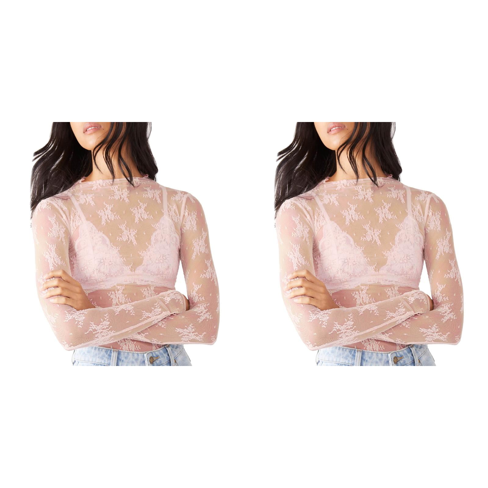 (2-Pack) 2025 Mesh Long Sleeve Layering Mod Bod Tops Top for Women Mock ...