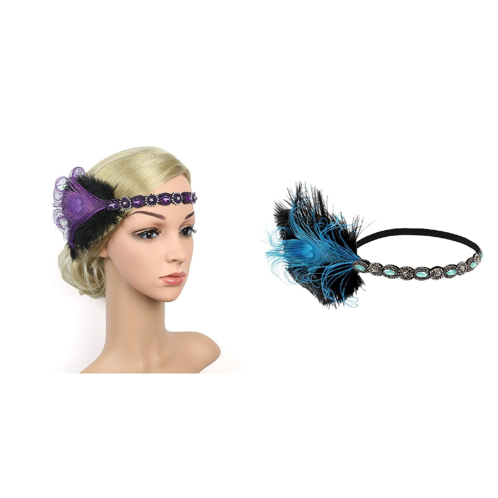 (2-Pack) 2025 New 1920S Headpiece Feather Flapper Think Hair Bands ...