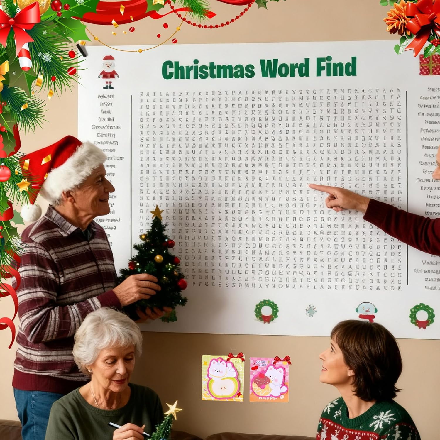 2-Pack 2025 New Jumbo Christmas Word Search Poster Giant 36"x24" Wall ...