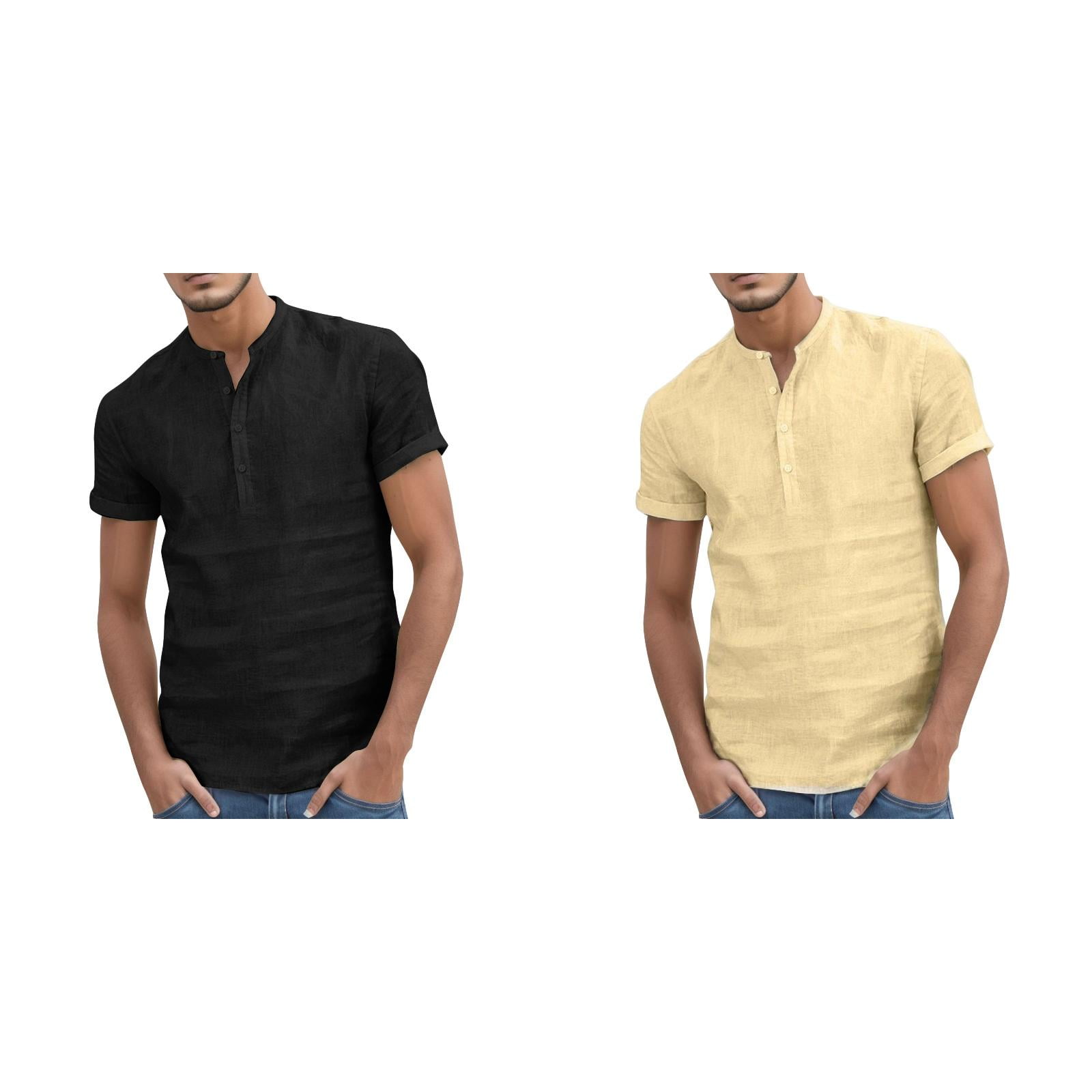 (2-Pack) 2025 New Men's Baggy Cotton Soid Big Mens Dress Shirts Color ...
