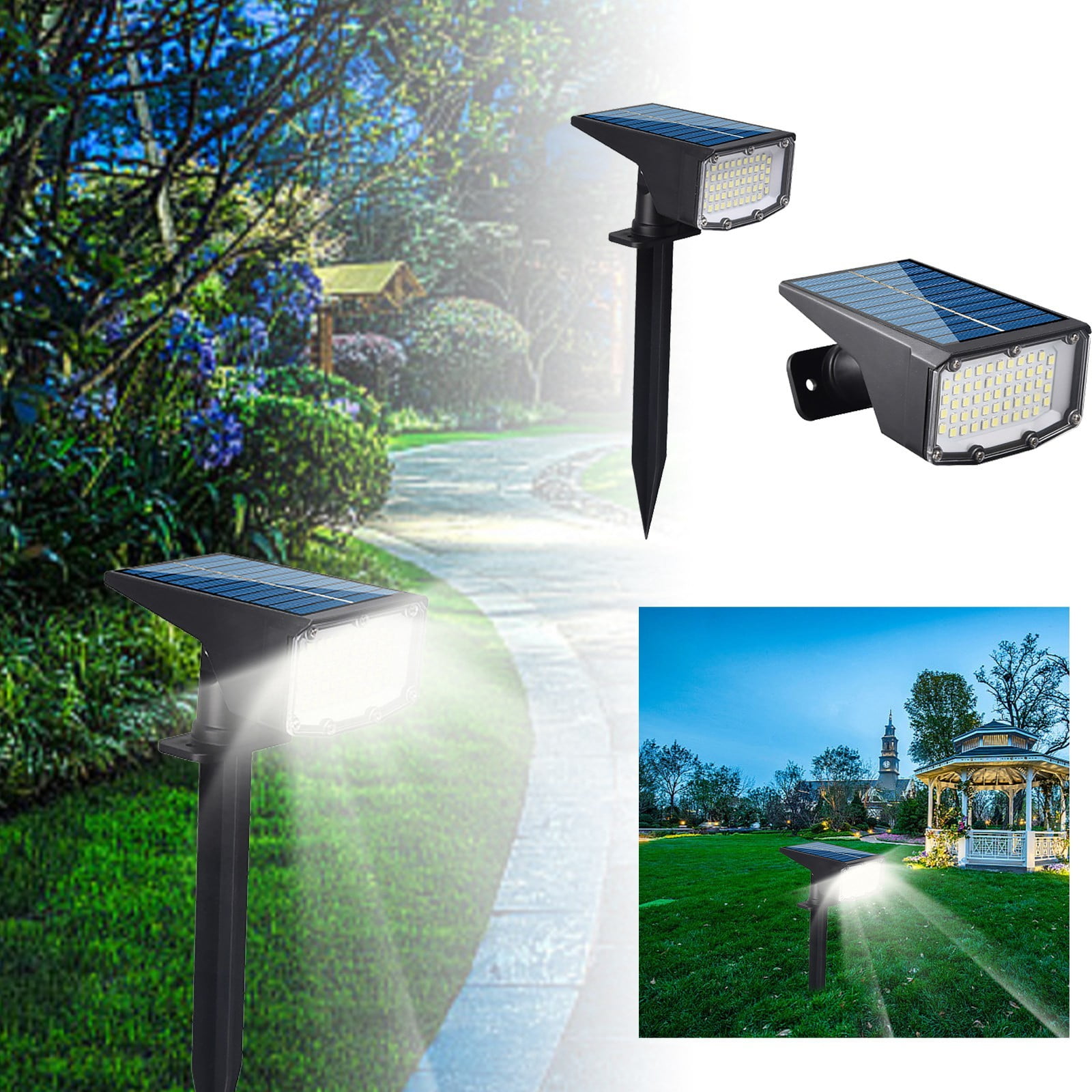 2 Pack 2025 New Solar Lights Outdoor Waterproof IP65, LED Solar Powered ...