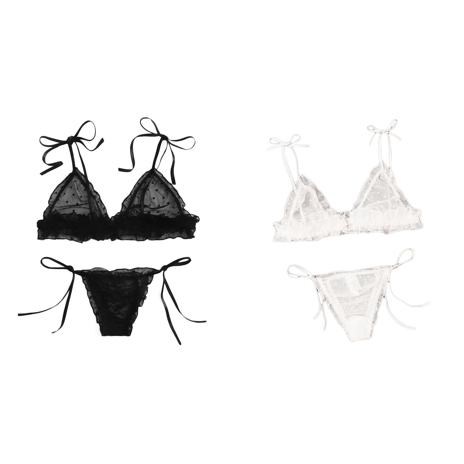 (2-Pack) 2025 New Women Dot Mesh Lace Set with Kimono Lace Wireless ...