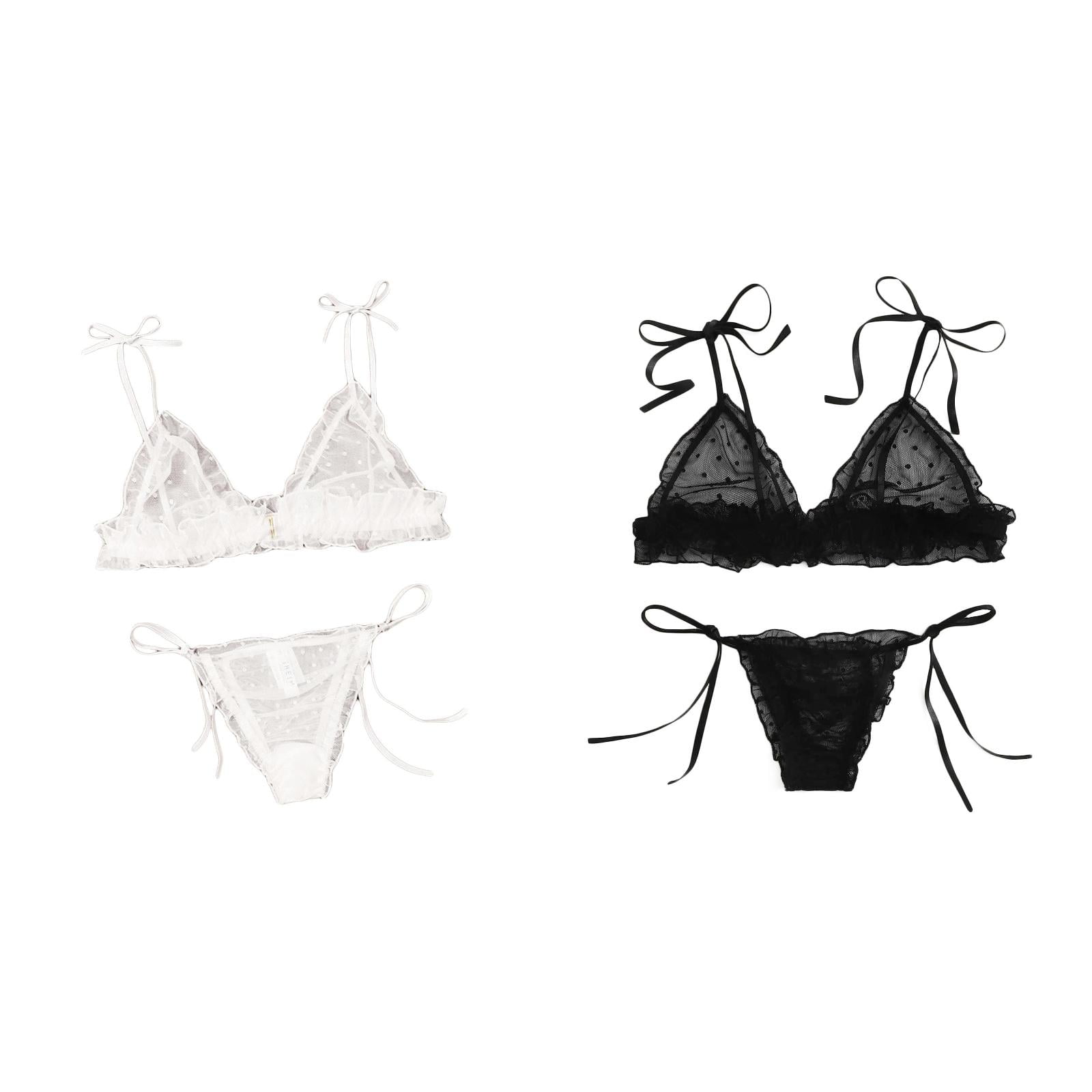 (2-Pack) 2025 New Women Dot Mesh Lace Underwire Bra Set Lace Wireless ...