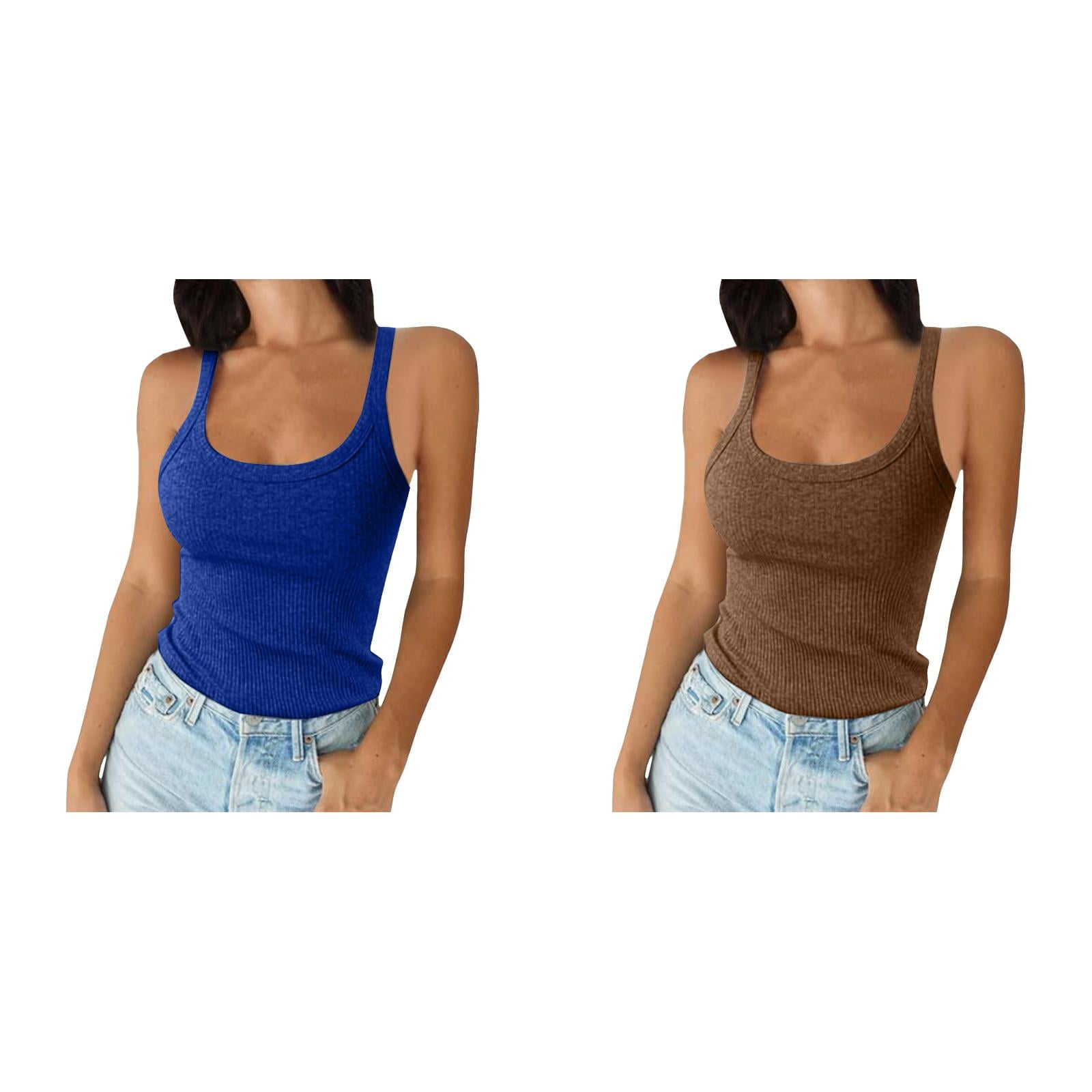 (2-Pack) 2025 New Women Spaghetti Strap Scoop 3X Workout Tops for Women Neck Ribbed Tank Tops ...