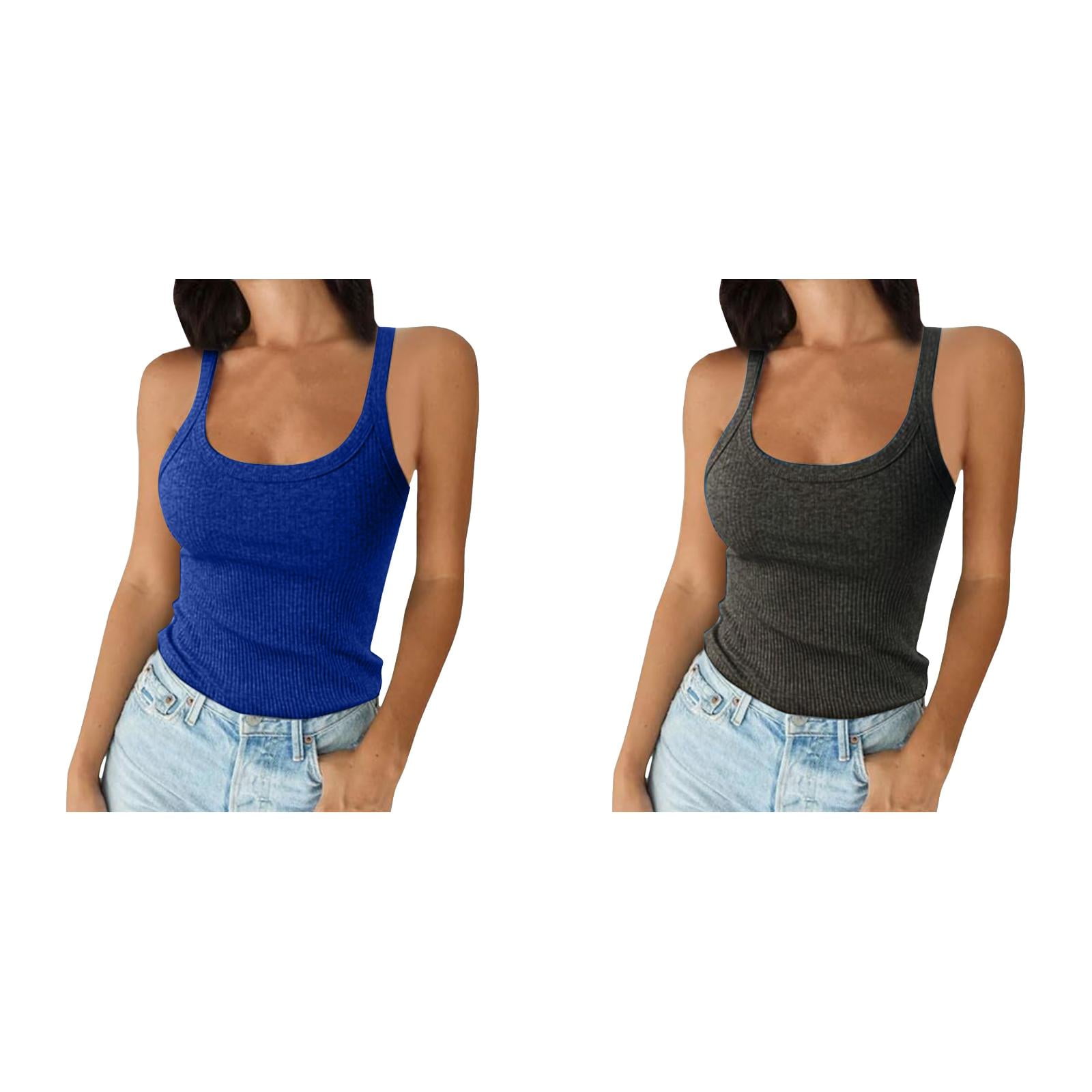 (2-Pack) 2025 New Women Spaghetti Strap Scoop Tang Tops Neck Ribbed ...
