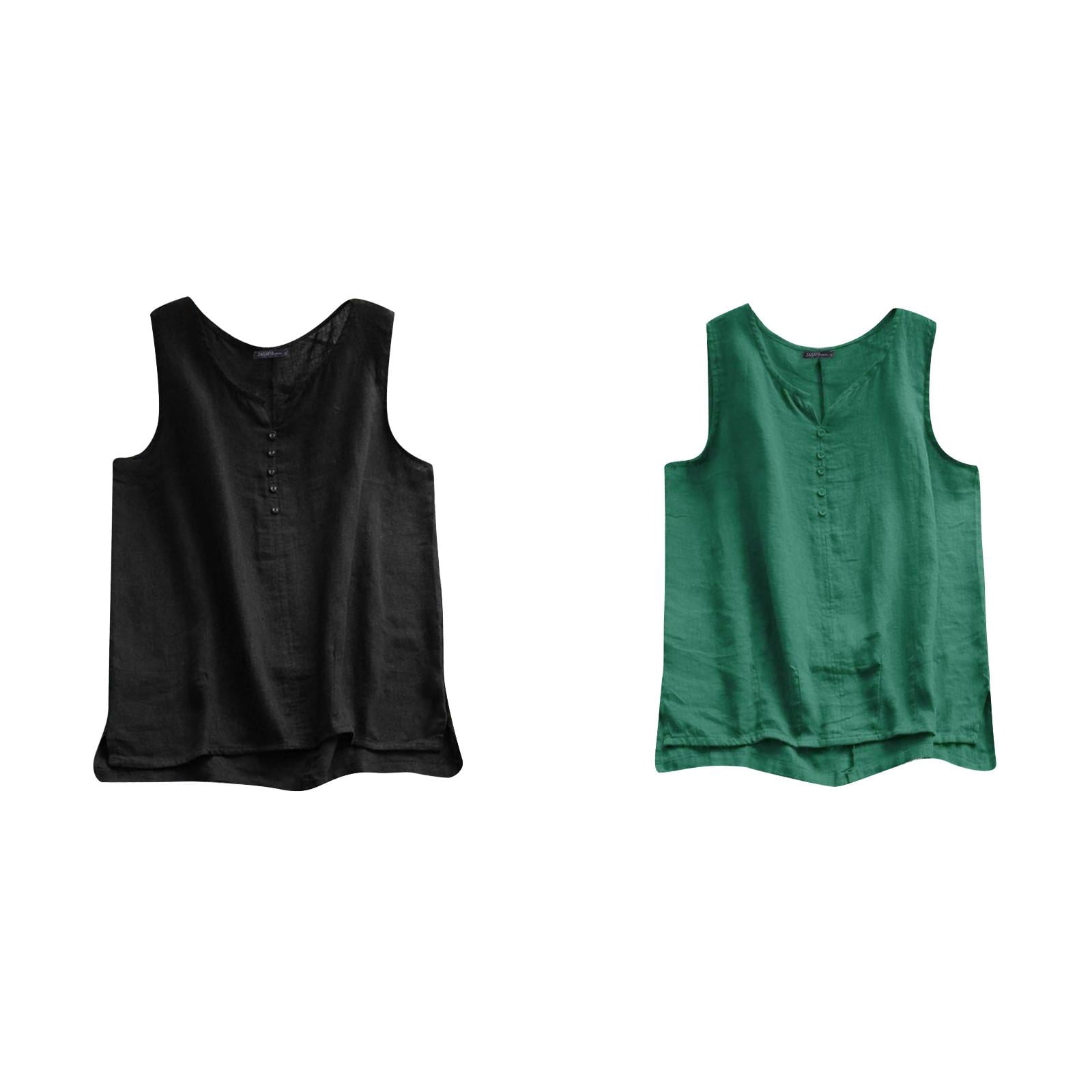 (2-Pack) 2025 New Women Summer Tank Loose 2Xl Tops Women Pleated Button ...