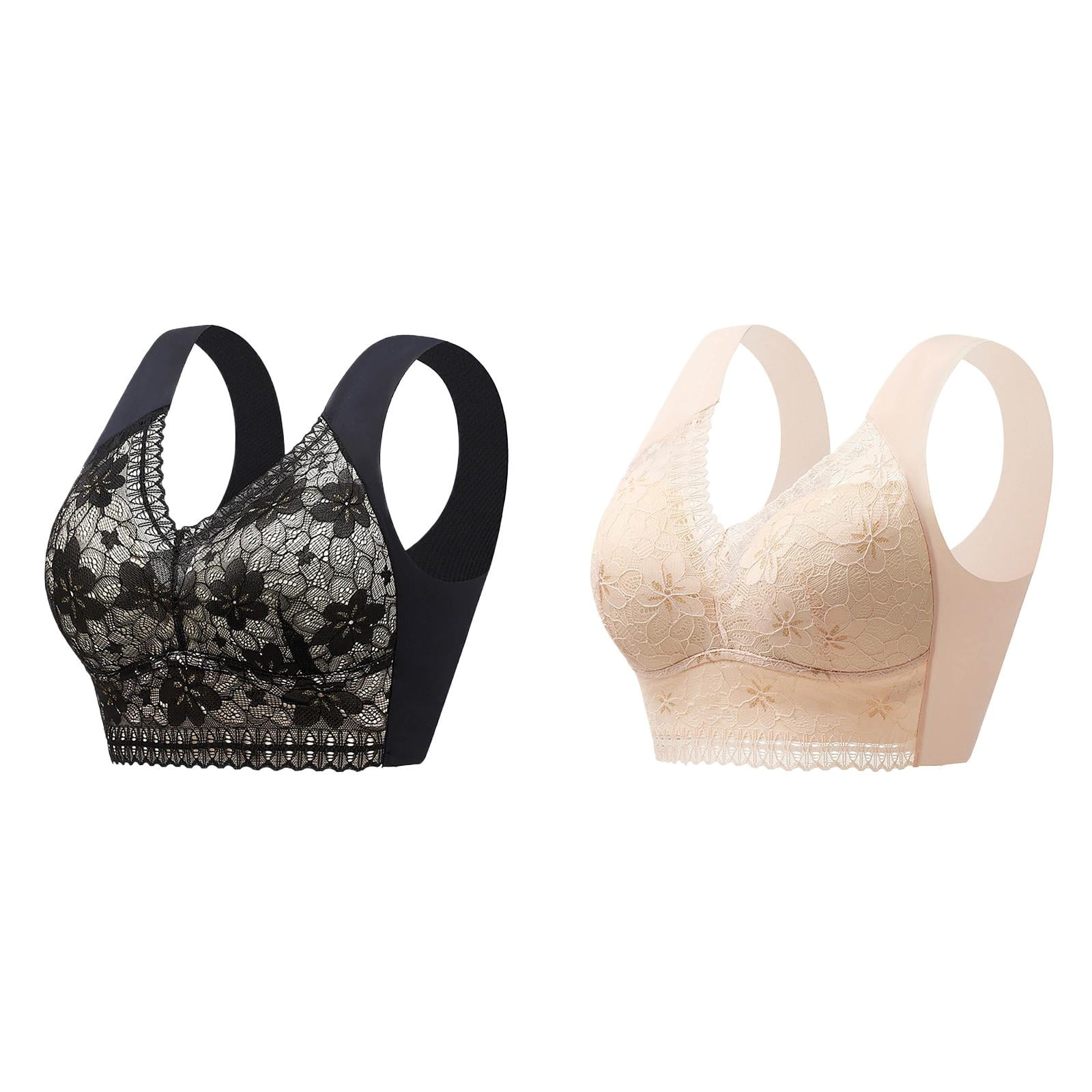 (2-Pack) 2025 New Women's Front Side Buckle No Wire Bra Lace Edge ...