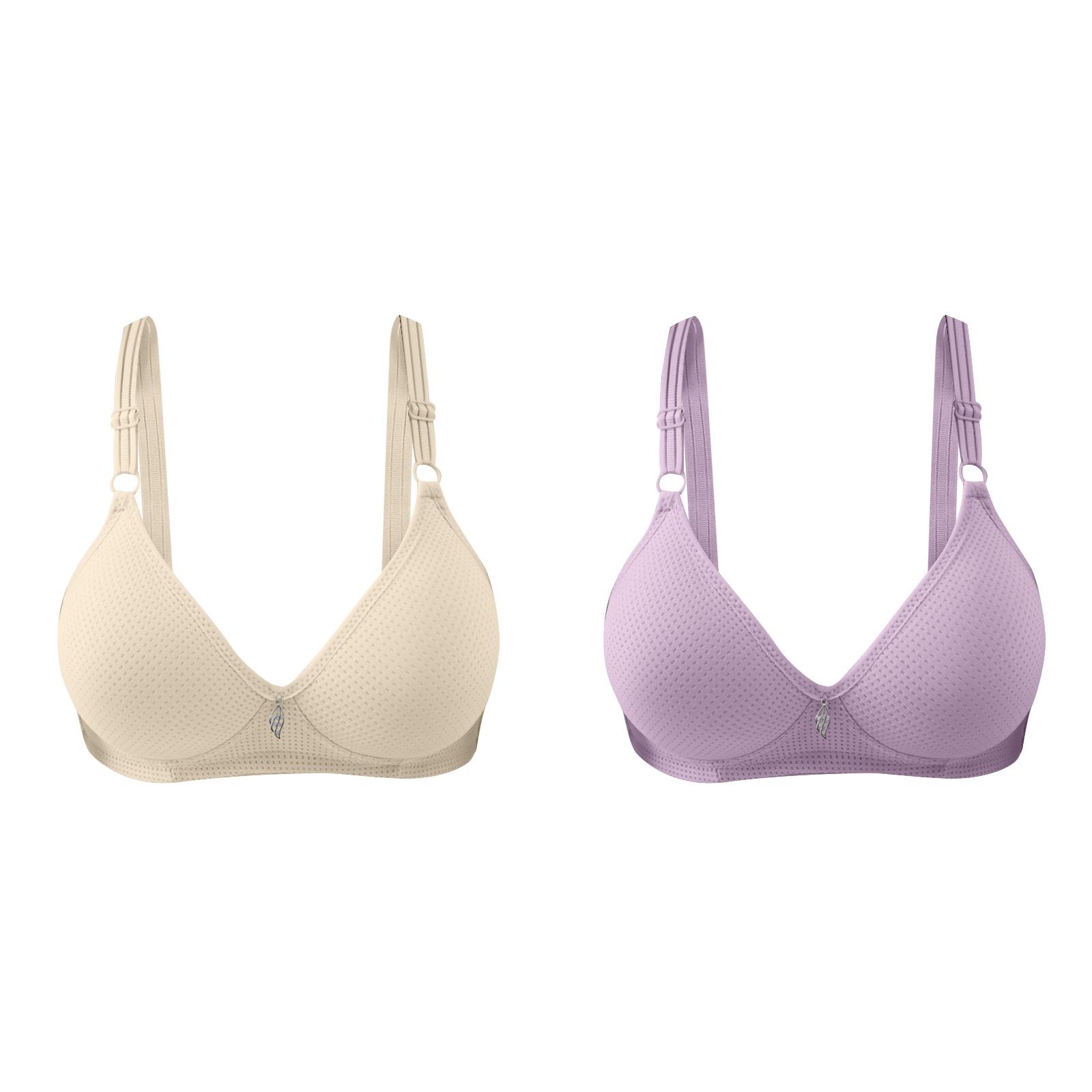 (2-Pack) 2025 New Women's Front Side Buckle Women Bray Lace Edge without Steel Seamless Bras ...