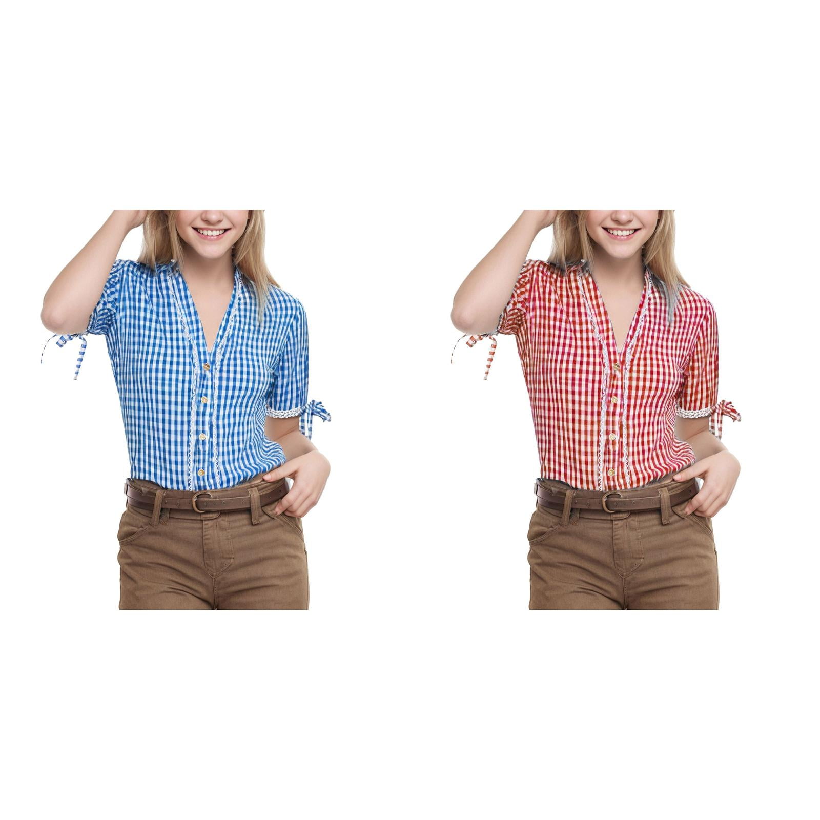 (2-Pack) 2025 New Women's Oktoberfest Blouse Dress Short Red Checked ...