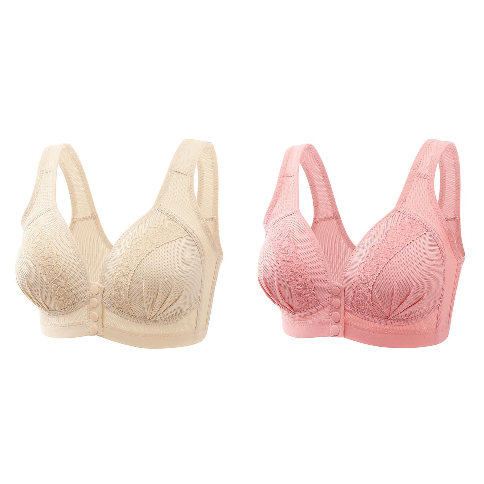 (2-Pack) 2025 New Womeny Lace Front Women Bras Plus Size Front Closure ...