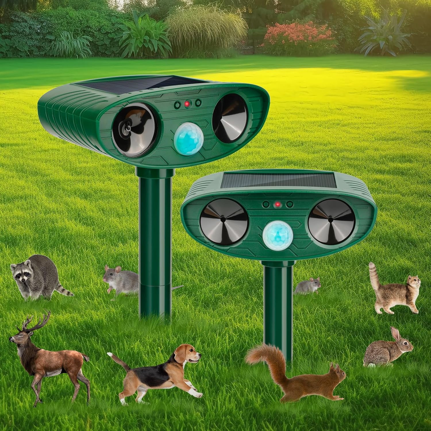 2 Pack 2025 Solar Animal Repellent Ultrasonic Cat Repellent Outdoor ...