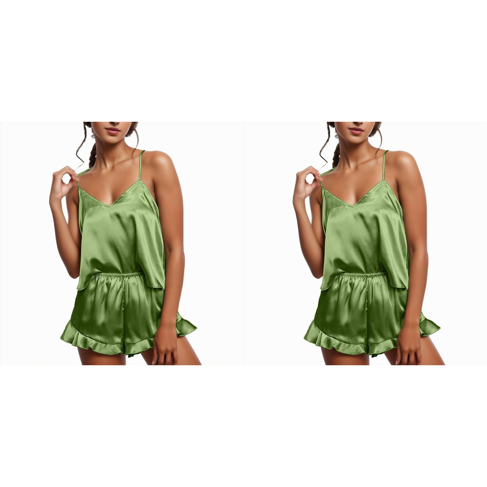 (2-Pack) 2025 Women'sy Silk Satin Bride Pajama Set for Women Ruffled ...