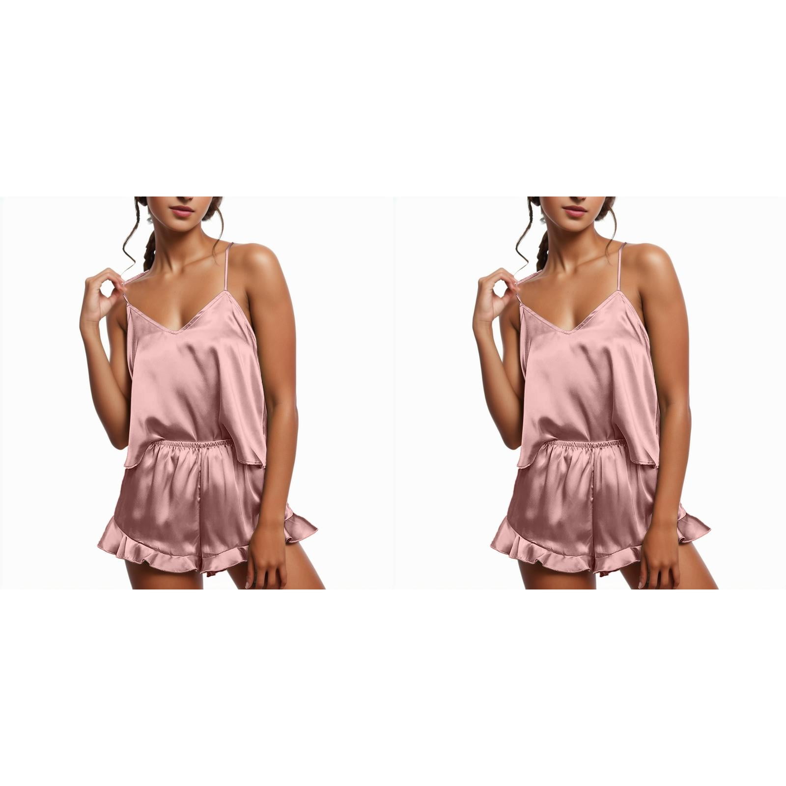 (2-Pack) 2025 Women'sy Silk Satin Sleepwear Set Ruffled Pajamas Sets ...