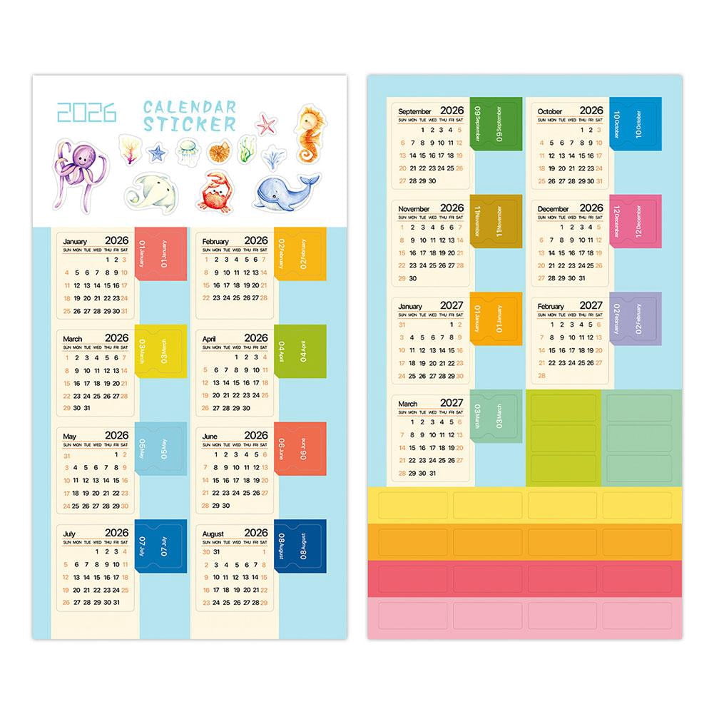 2 Pack 2026 Planner Stickers, Colorful Monthly Calendar Labels for ...