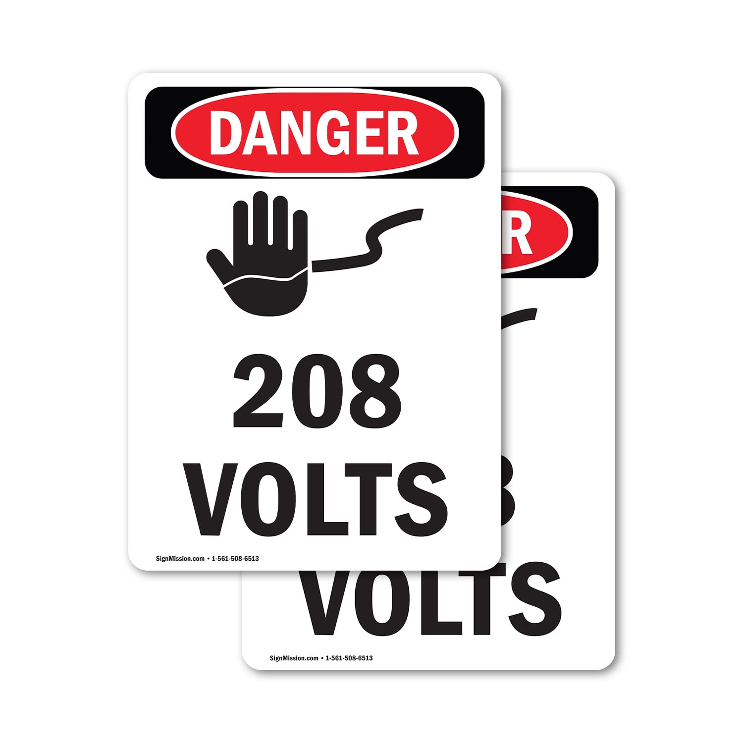 (2 Pack) 208 Volts OSHA Danger Sign 12 Inch X 18 Inch Vinyl Label Decal ...