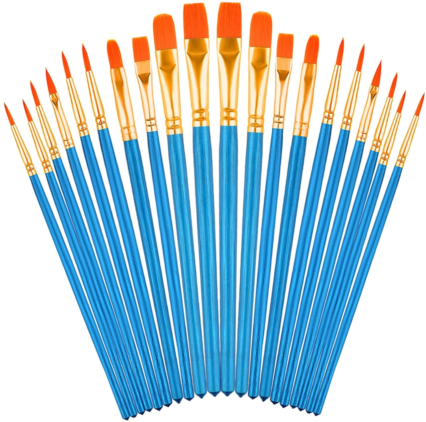 2 Pack 20Pcs Nylon Hair Flat Paint Brushes Set, Oil Watercolor Acrylic ...