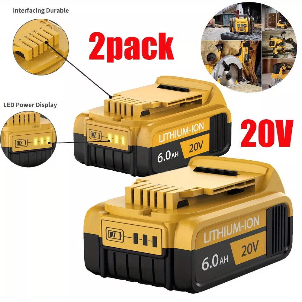 2 Pack 20V For DeWalt 20 Volt XR 6.0AH Lithium-Ion Battery DCB200/204/206 & More - Walmart.com