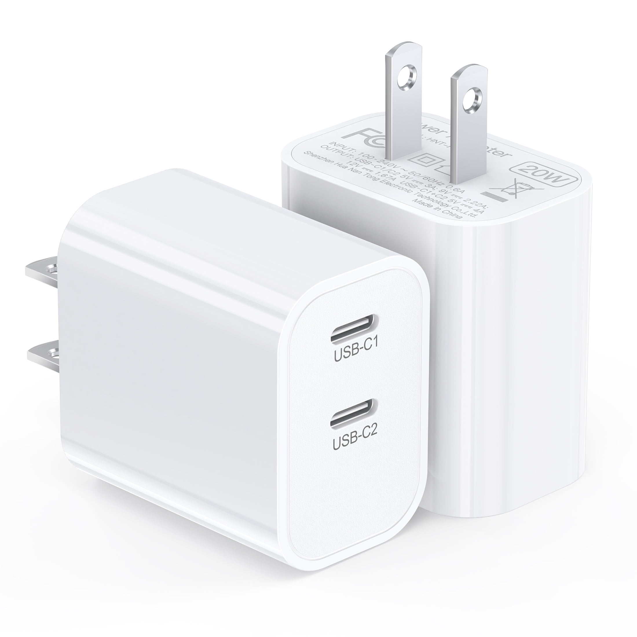 2-Pack 20W Dual USB-C Fast Charger, Quick Charging Plug for iPhone 16 ...