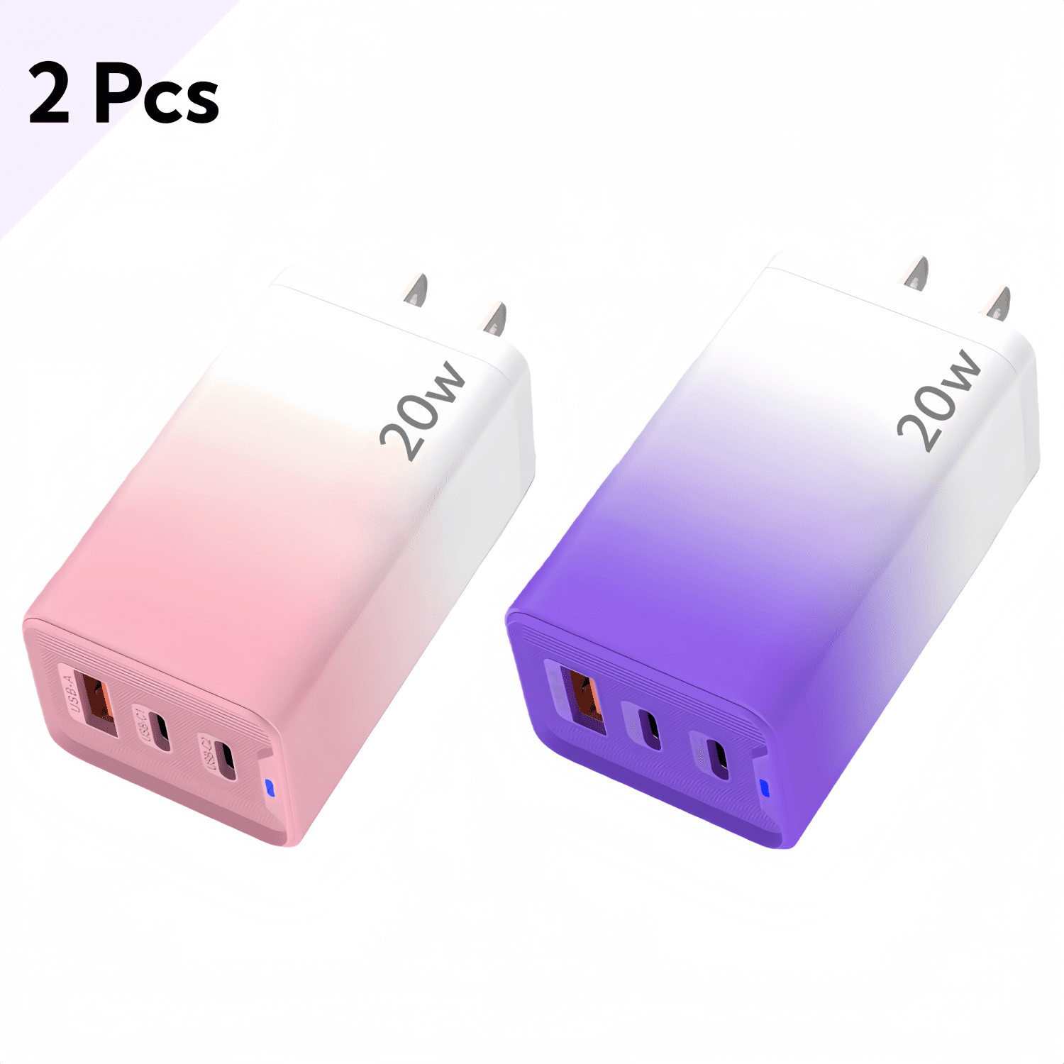 2 Pack 20W USB C Charger, Fast Wall Charger with USB-C & USB-A Ports ...