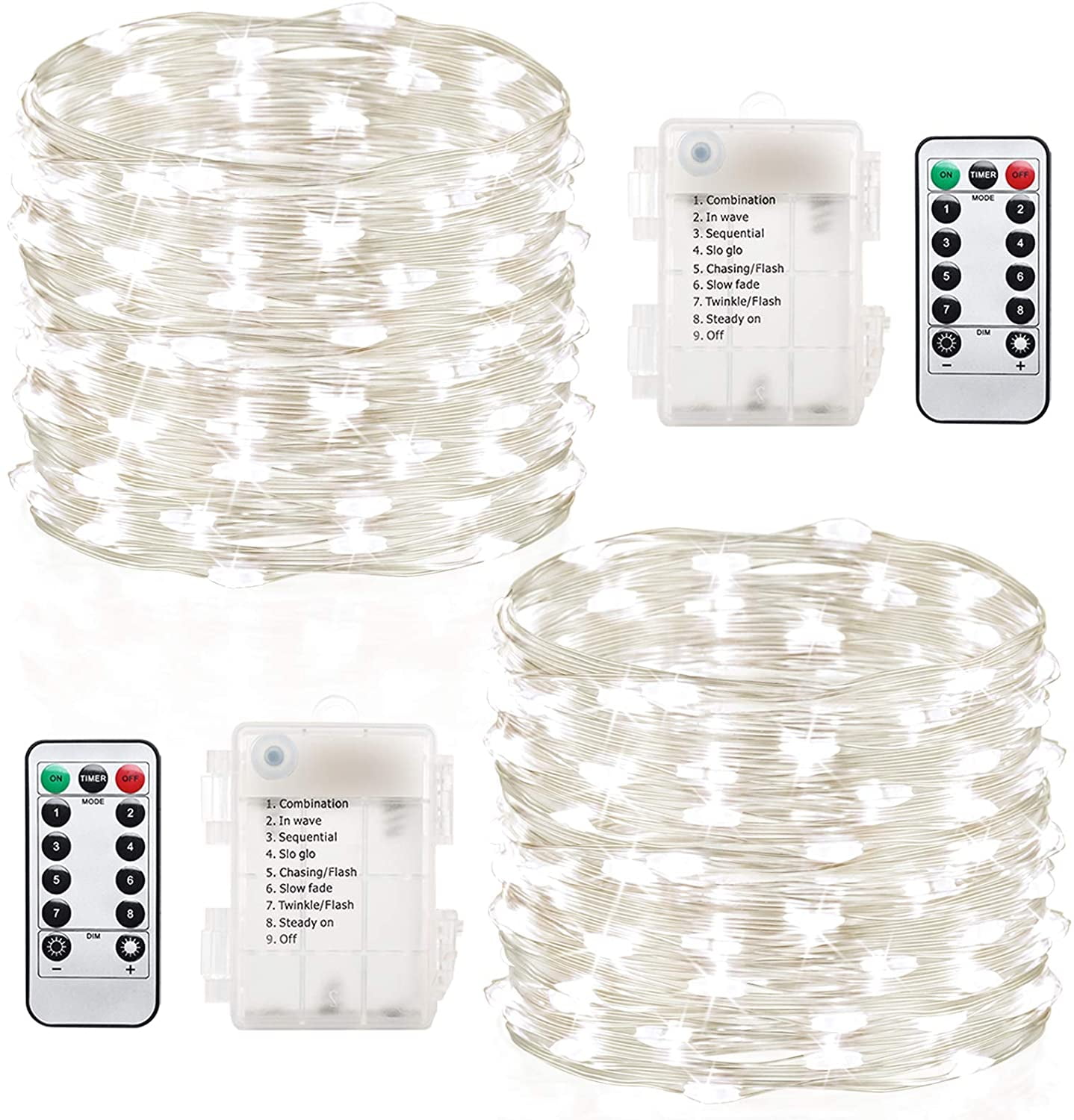 2 Pack 20ft 60 Led Fairy Lights with Remote Timer Waterproof Christmas ...