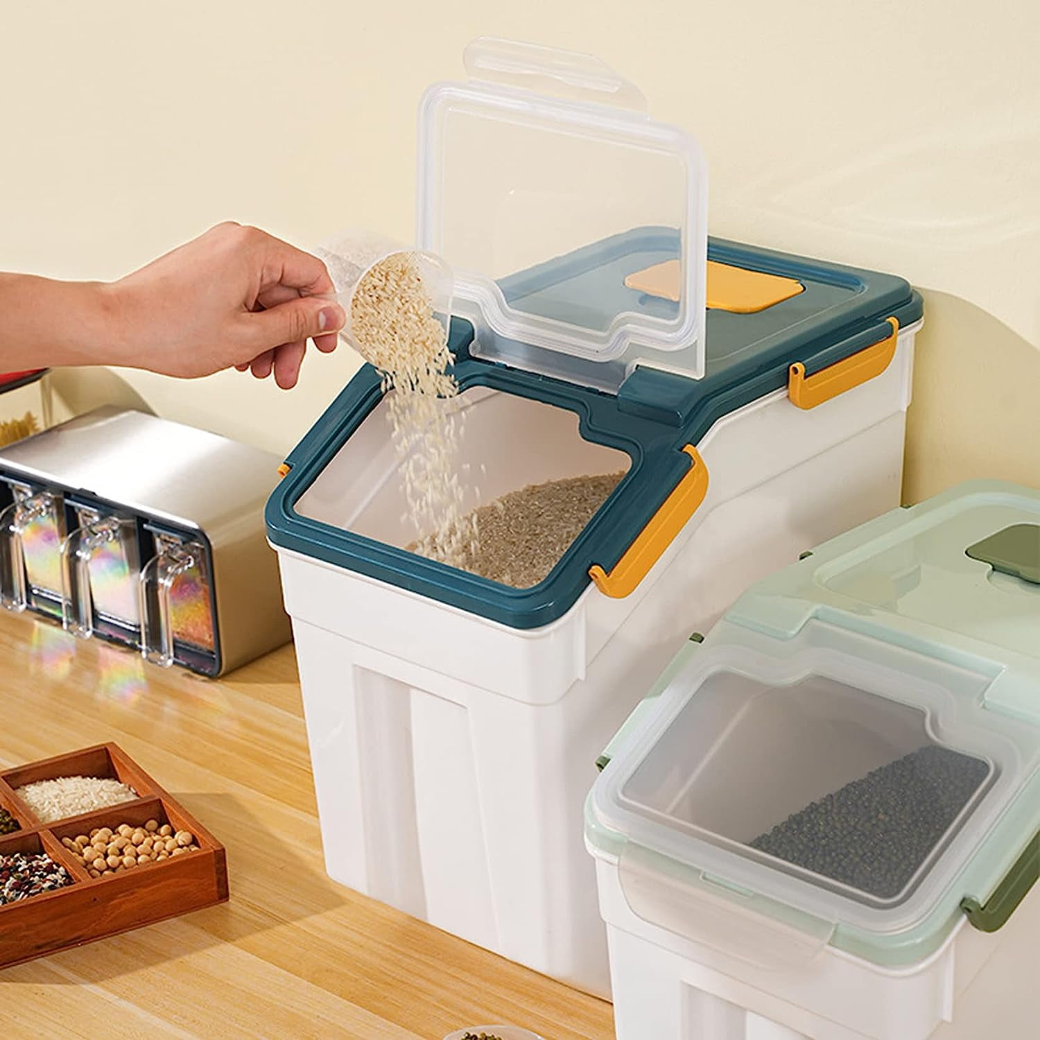 2-Pack 20lb Large Flour Storage Container with Wheels and Locking Lid ...