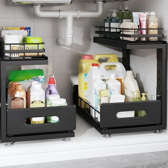 2 Pack 21 IN Depth Under Sink Organizer with Smooth Ball Bearing Slides ...