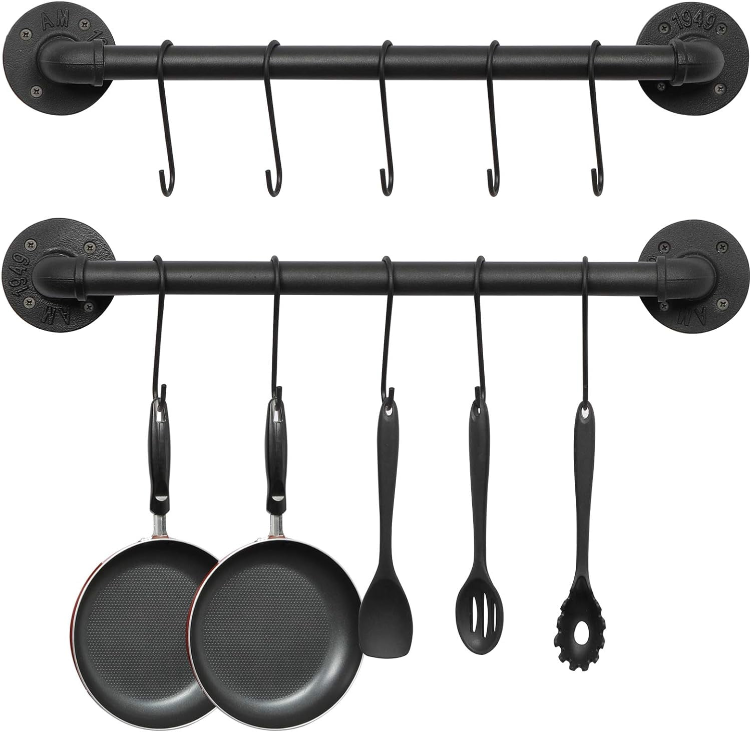 2 Pack 21" Wall Mounted Pot Pan Rack, Wall Hanger Iron Pipe Kitchen ...