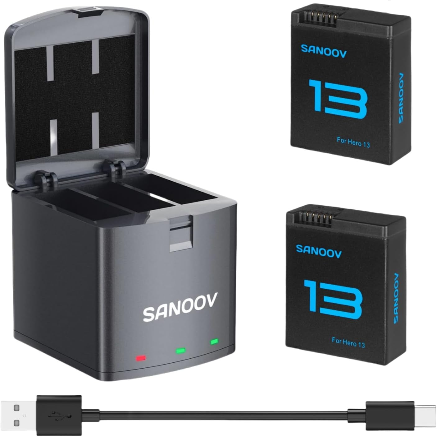 2-Pack 2100mAh ies for Gopro Hero 13 Black, 5V3A USB-C 3-Slot Charger ...