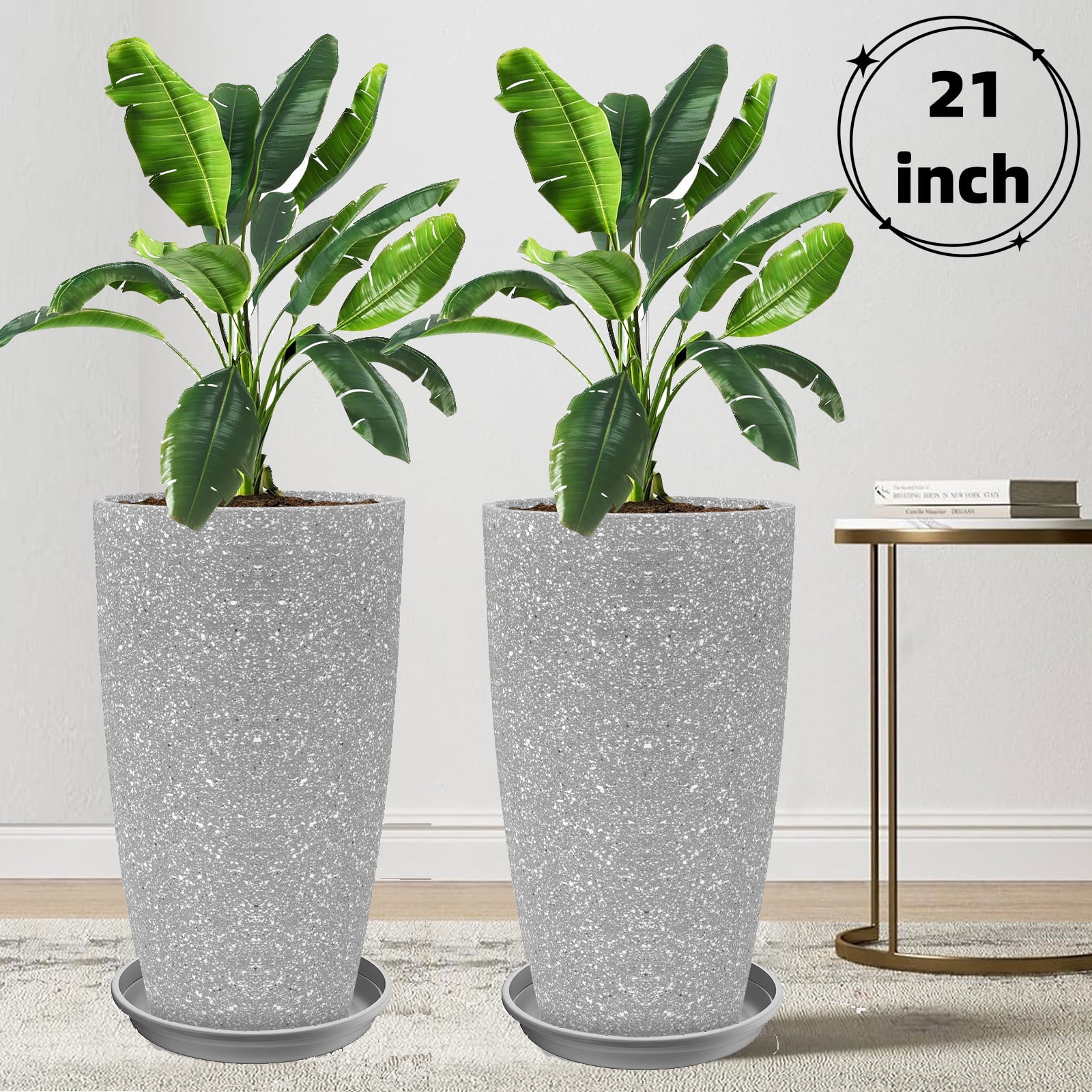 2 Pack 21in Tall Round Planter, Large Gardening Pot Resin Vase for ...
