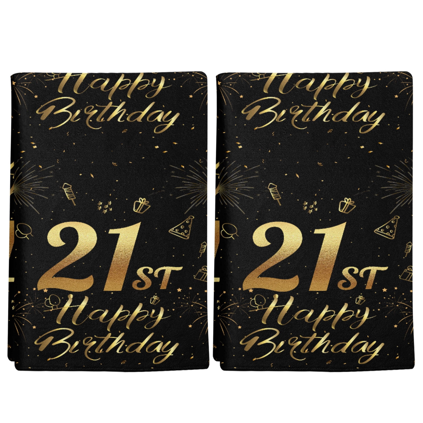 2 Pack 21st Happy Kitchen Towels Birthday Gold Cake Gift Black ...