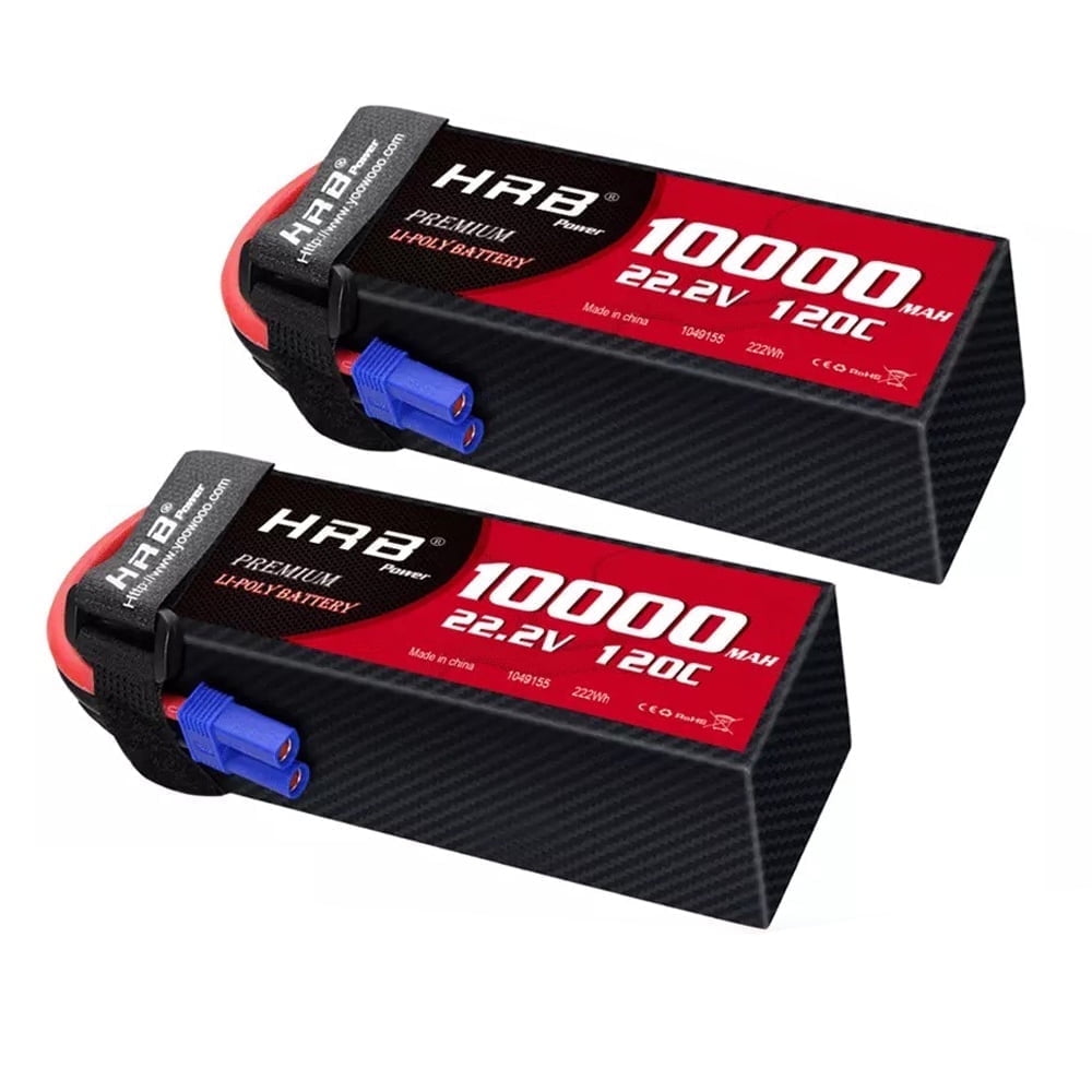 2-Pack 22.2V 6S 10000mAh LiPo Battery with EC5 Connector for RC Truck ...