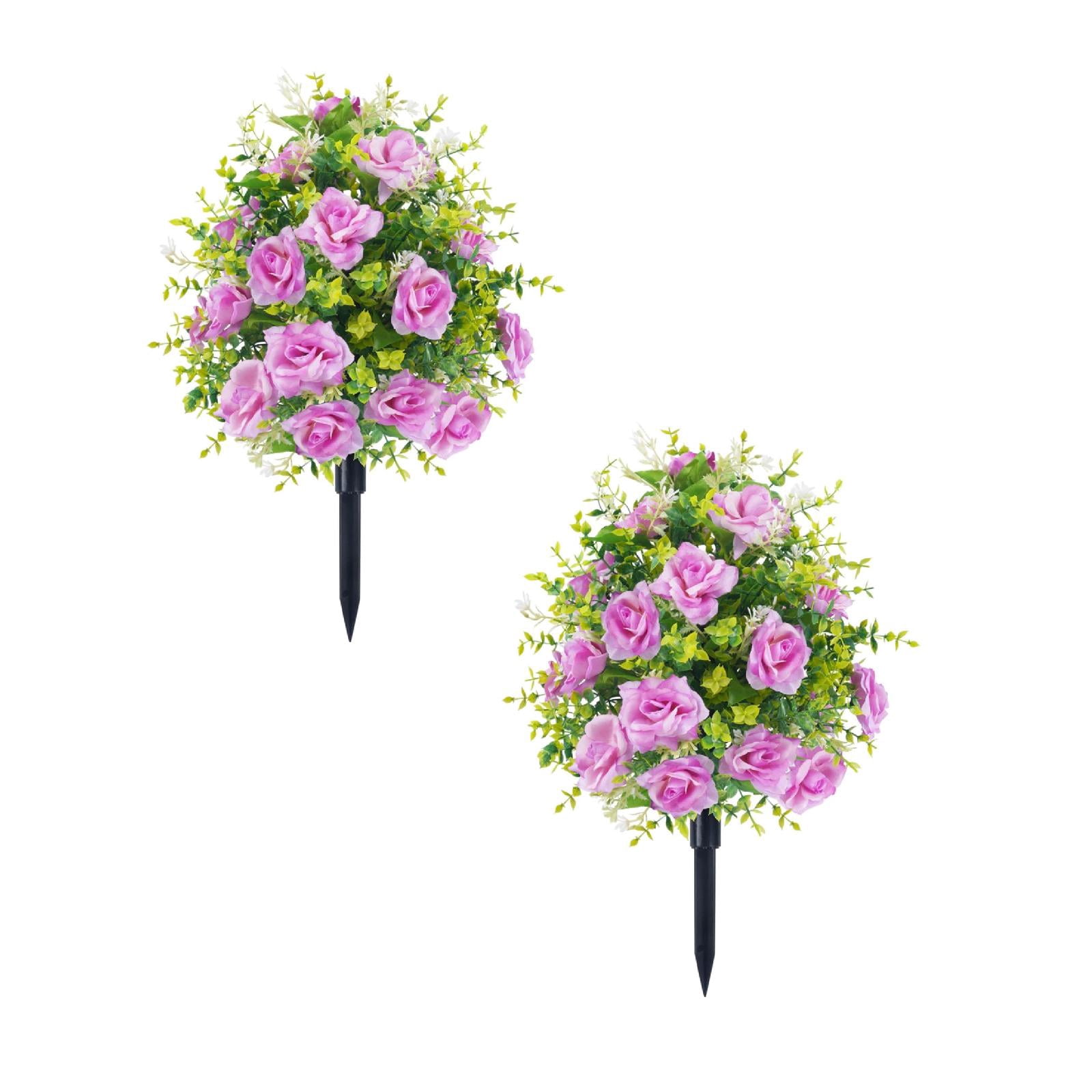 2-Pack 22 Inch Purple Roses - Artificial Outdoor Flowers with Ground ...