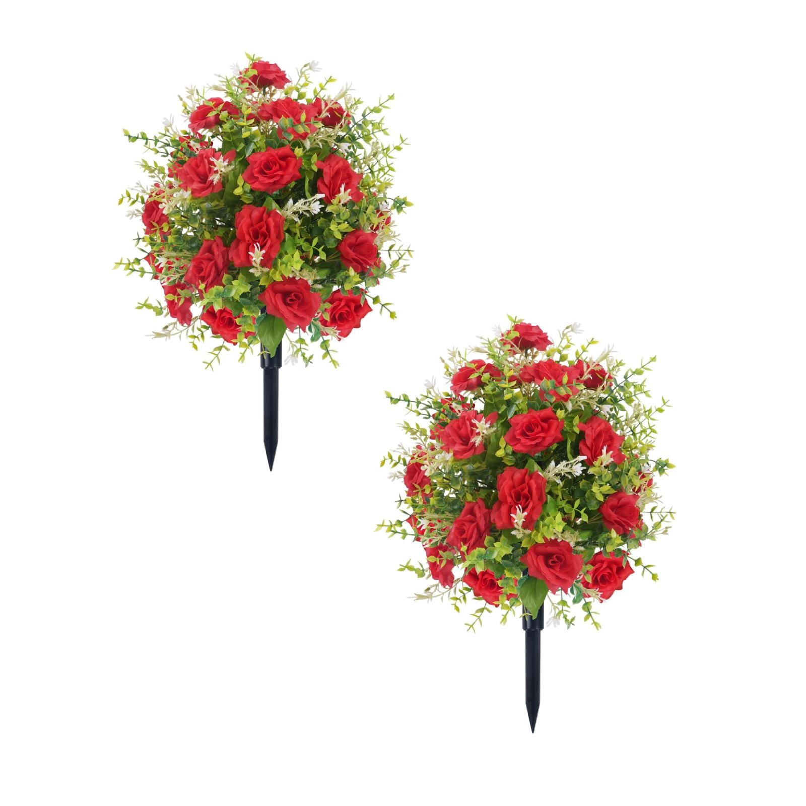 2-Pack 22 Inch Red Faux Roses - Artificial Outdoor Flowers with Ground ...