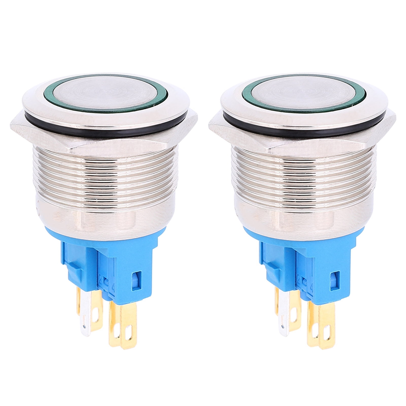 2-Pack 22mm DC3-6V Self-Locking 6-Pin Push Button Switches, Green ...
