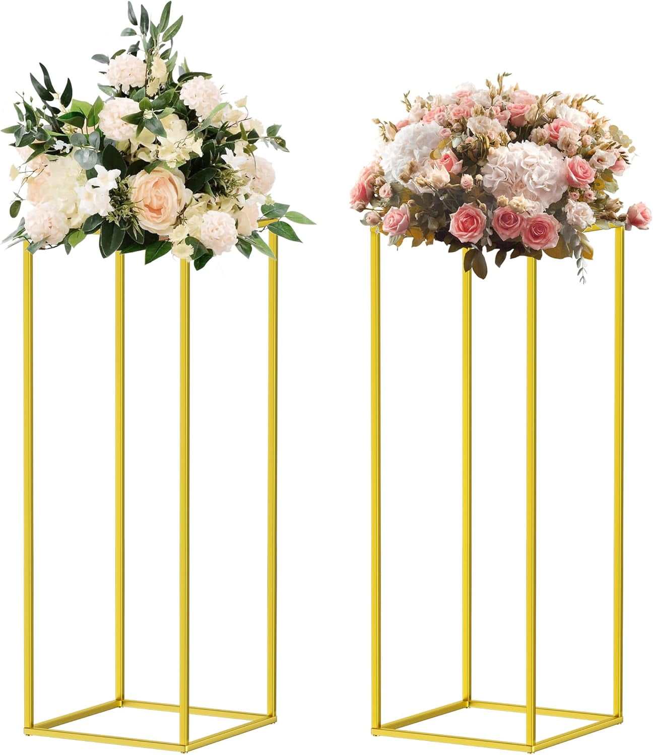 2 Pack 23.6 Inch Gold Column Vases Centerpieces for Table Metal Flower ...