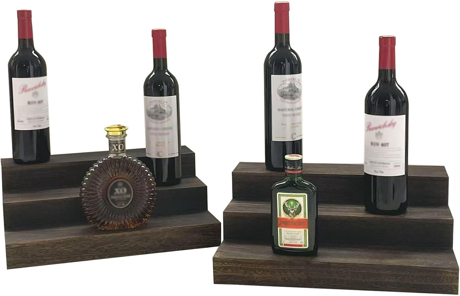 2-Pack 24-Bottle 3-Tier Deep Brown Real Wood Liquor Bottle Stand ...