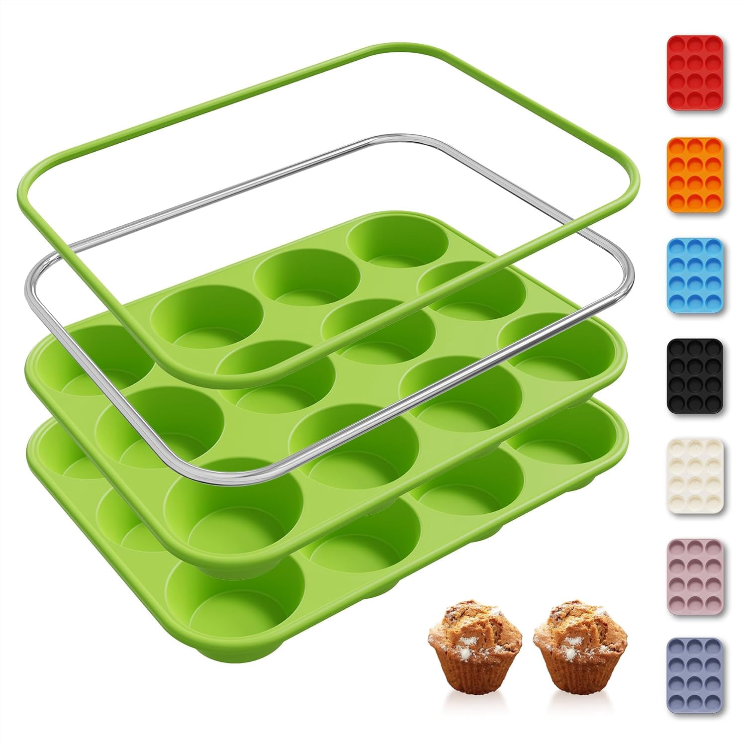 2 Pack 24 Cup Mini Muffin Pan with Reinforced Frame Silicone Molds Non ...