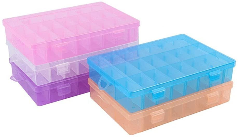 2 Pack 24 Grids Plastic Jewelry Bead Storage Case Box Organizer ...