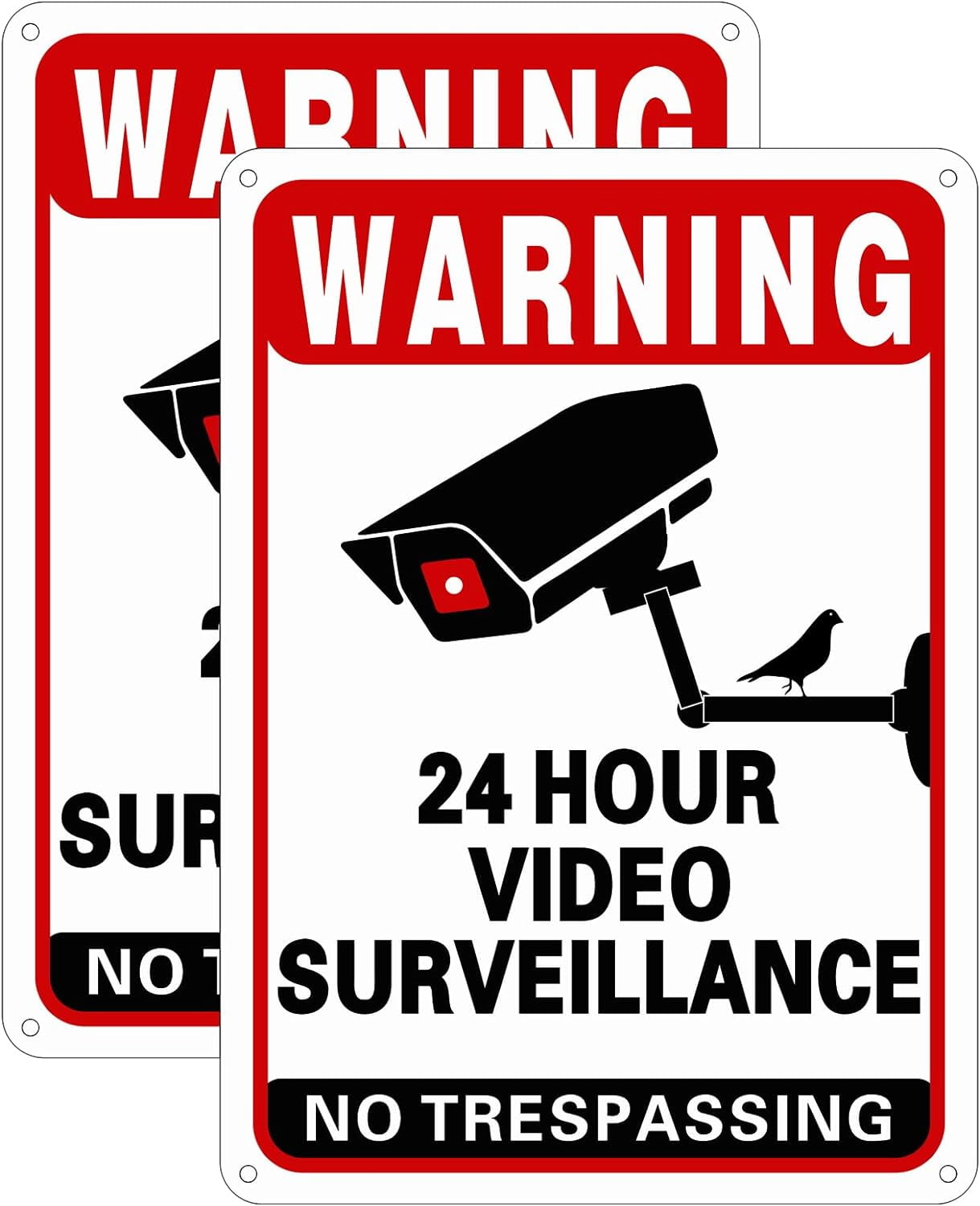 (2 Pack) 24 Hour Video Surveillance Sign Security Cameras in use Sign 9 ...