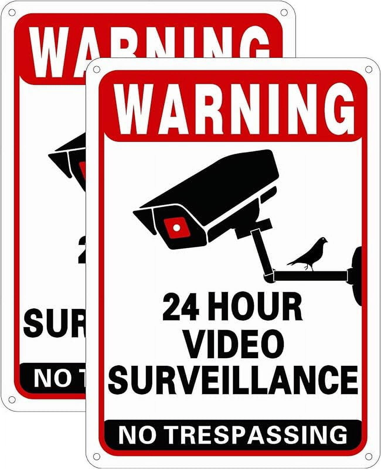 (2 Pack) 24 Hour Video Surveillance Sign Security Cameras in use Sign 9 ...