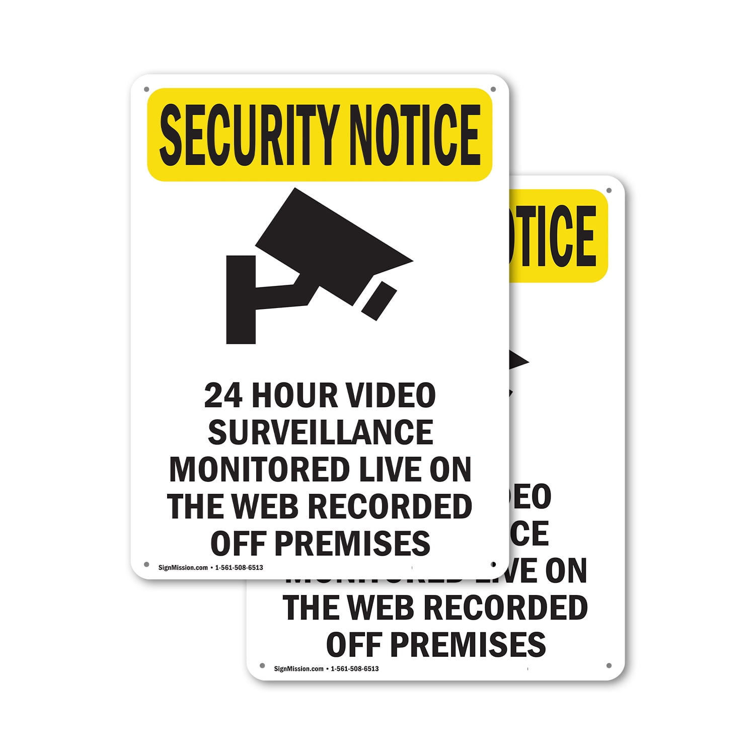 (2 Pack) 24 Hour Video Surveillance With Symbol OSHA Security Notice ...