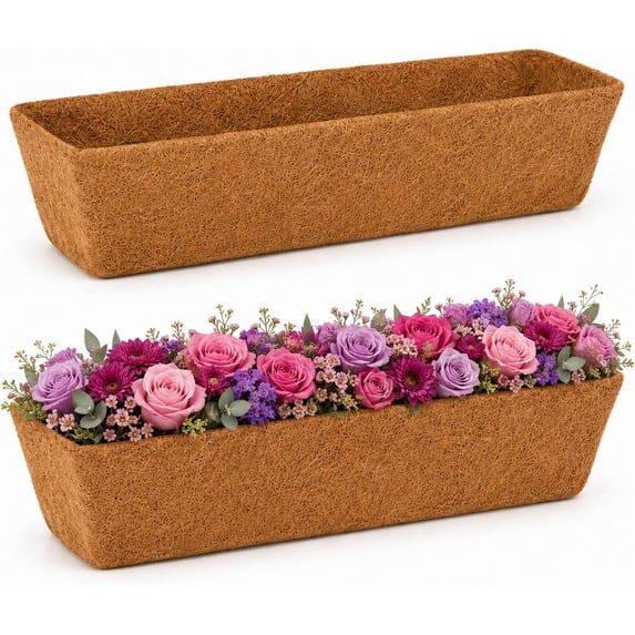2 Pack 24 Inch Coco Coir Liners for Window Box Planters, Pre-Formed ...