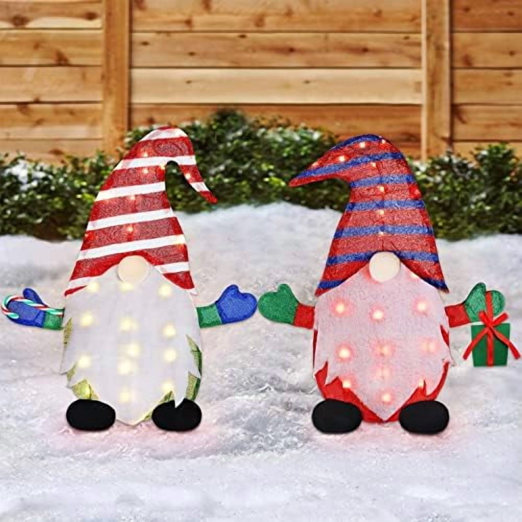 2 Pack 24 Inch Light Up Gnomes, 50 Lights Lighted Gnome Christmas ...