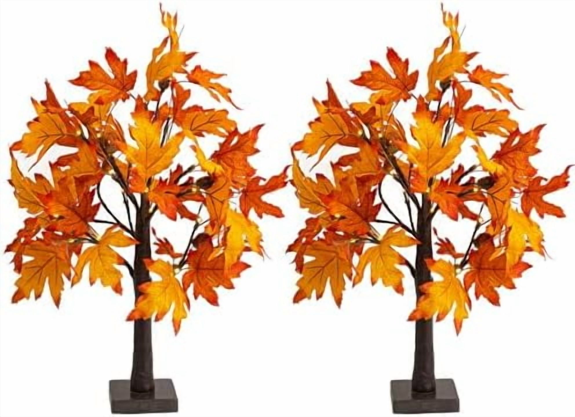 2 Pack 24 Inch Lighted Thanksgiving Fall Maple Tree Decor, 24 LED ...