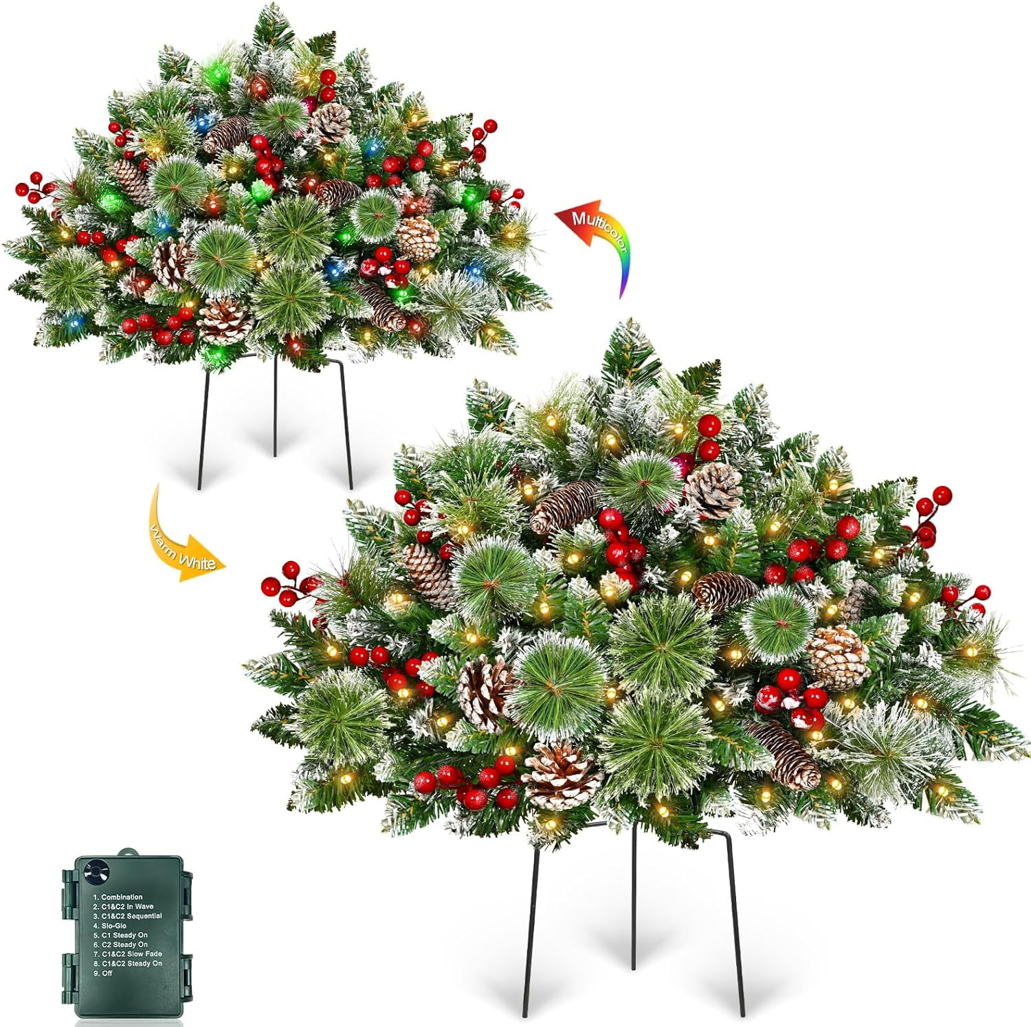 2 Pack 24 Inch Outdoor Lighted Christmas Tree Urn Filler, Warm White ...