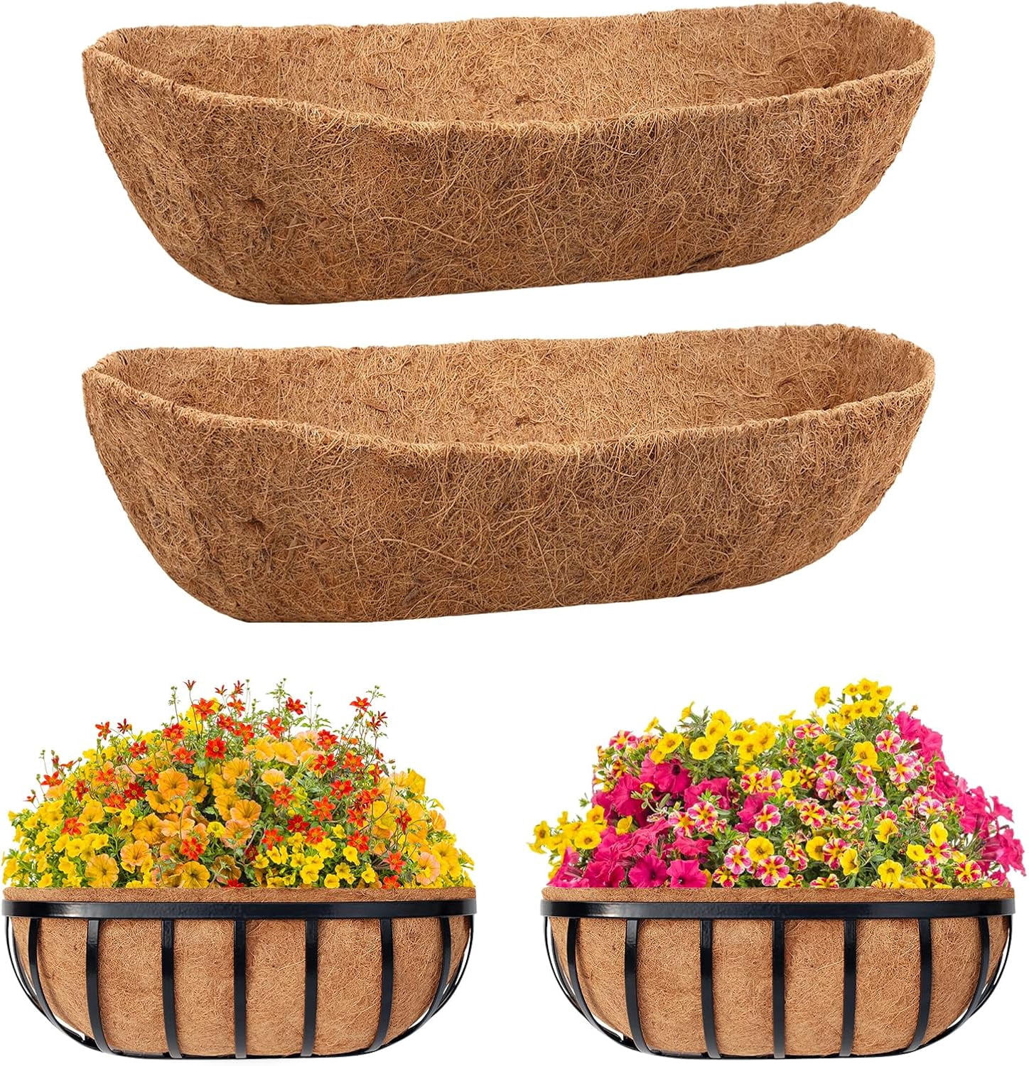 2 Pack 24 Inch Trough Coco Coir Liners for Planters, Pre-Formed Coconut ...