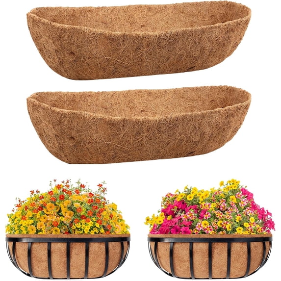 2 Pack 24 Inch Trough Coco Coir Liners for Planters, Pre-Formed Coconut ...