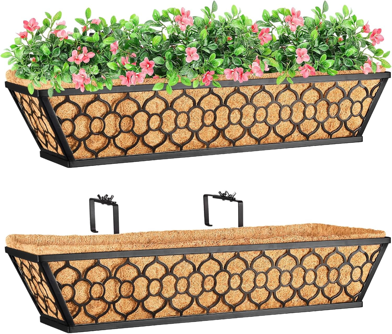 2 Pack 24 Inch Window Boxes Planters with Coco Liner, Metal Deck ...