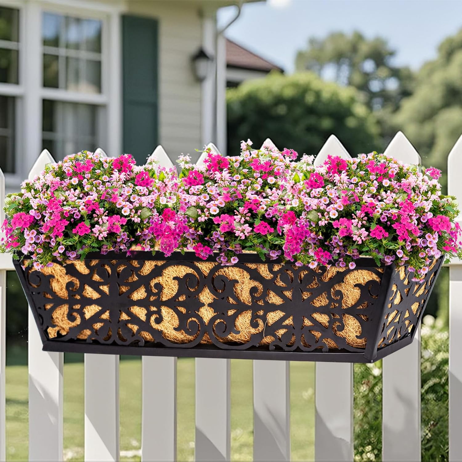 2 Pack 24 Inch Window Boxes Planters - Metal Railing Planter Box with ...
