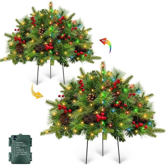 2 Pack 24" Lighted Outdoor Christmas Tree Urn Fillers with Timer 8 Mode ...